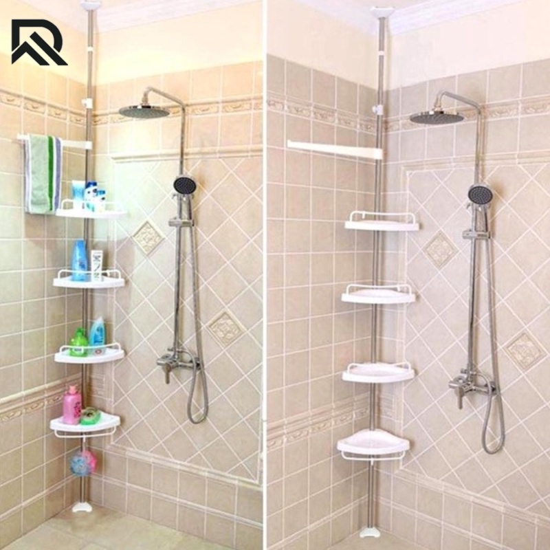 ADS188 Home Adjustable Bathroom Corner Rack Pole Caddy Shower Organizer ...