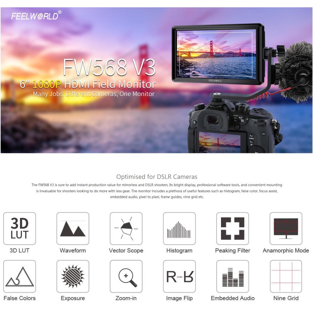 Feelworld Fw568 V3 6 Inch 3d Lut Dslr Camera Field Monitor Ips Full Hd