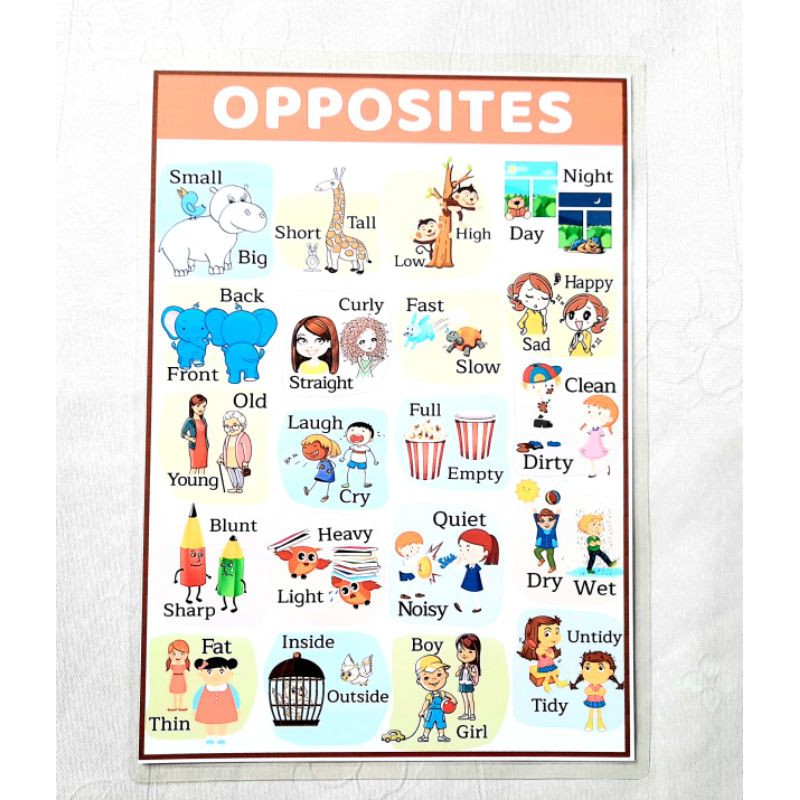OPPOSITES CHARTS LAMINATED for kids (Teacher Pher) | Shopee Philippines