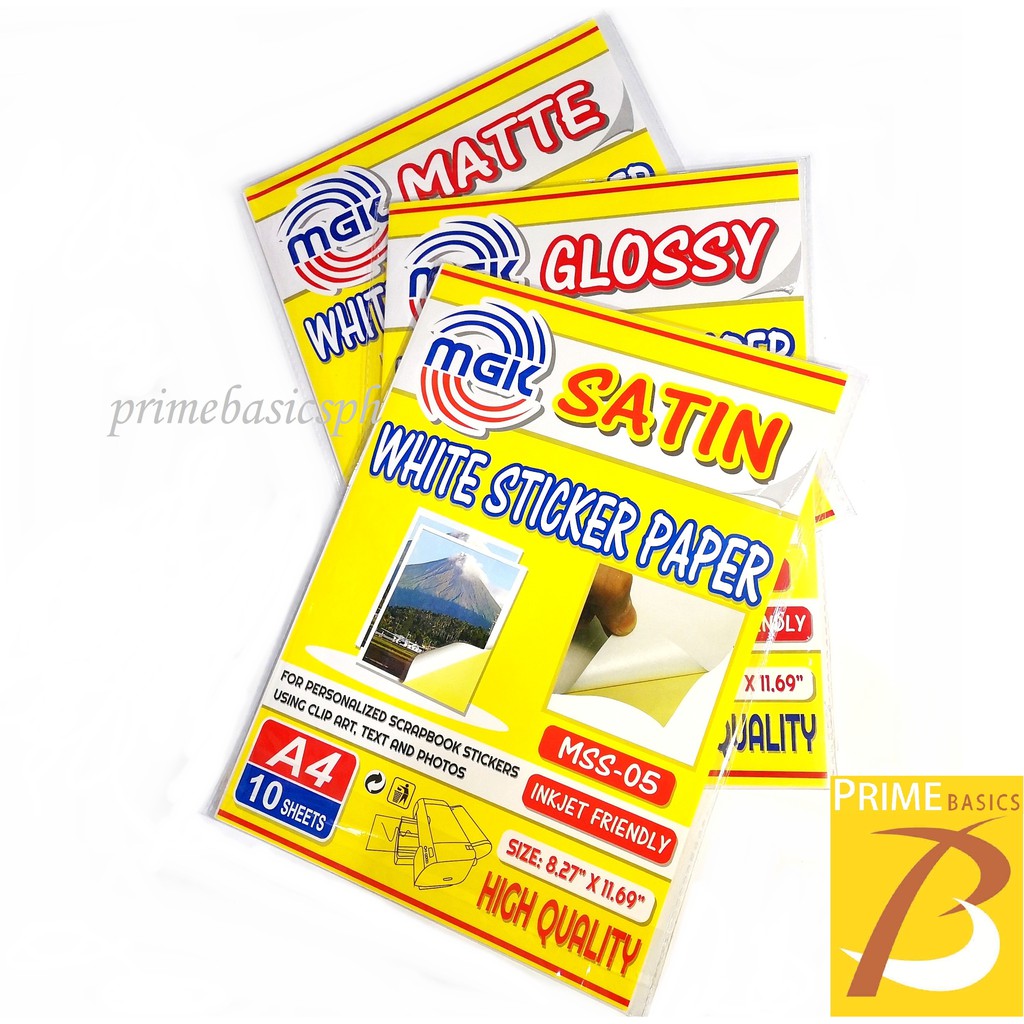 White Sticker Paper (Glossy, Satin, Matte) 10 or 20 sheets A4 Inkjet ...