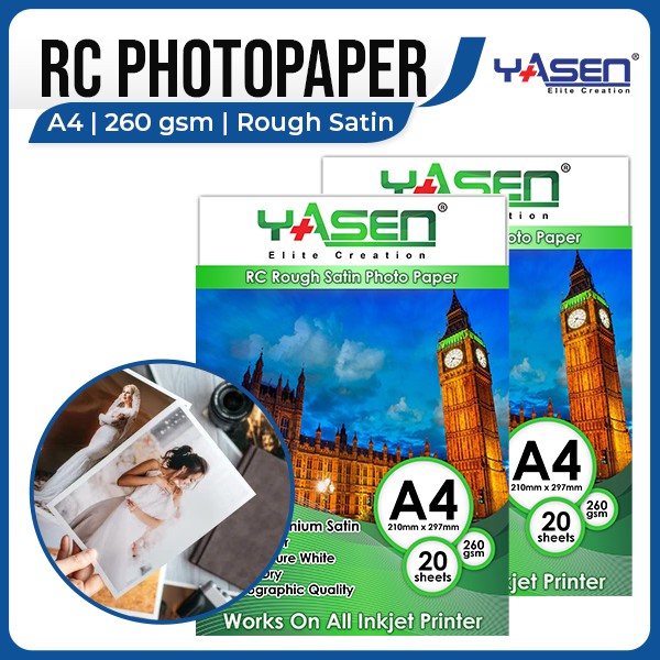 Yasen RC Rough Satin Photo Paper 260GSM A4 Size (20 Sheets/Pack ...