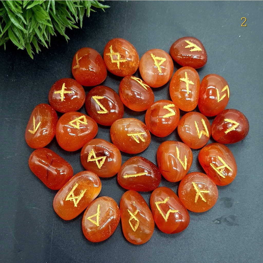 Rune Set - Carnelian Crystal Runes - Engraved Lettering - Elder Futhark ...
