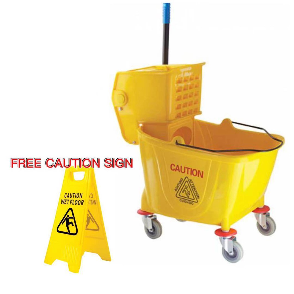 Mop Bucket Squeezer 20L with Wringer (Free Caution Sign) | Shopee ...