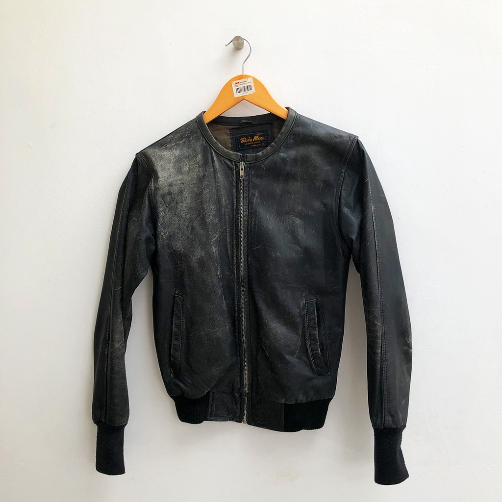 Vintage Leather Japan Jacket Collarless Motorcycle Biker Rider Leather ...