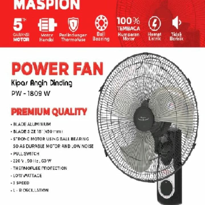 Maspion wall fan iron wall fan 18 inch - tornado pw1809 | BeeCost