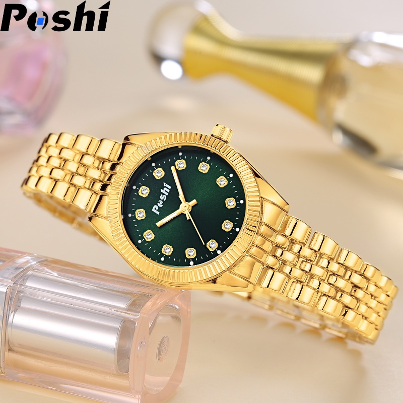 POSHI Original Women Green Round Dial Waterproof Elegant Casual Ladies ...