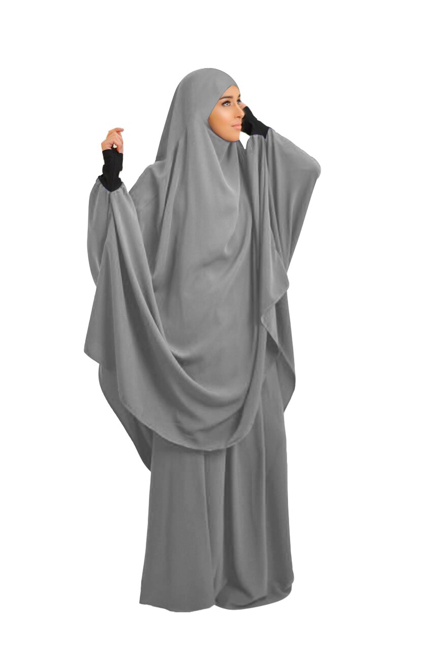 Eid Hooded Muslim Women Hijab Dress Prayer Garment Set Long Khimar