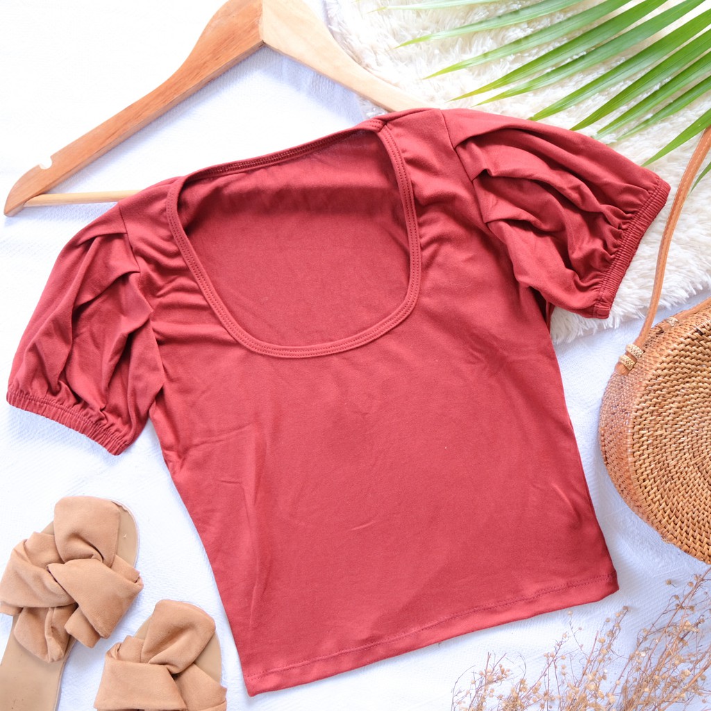Aubrey (Puff Sleeves Crop Top) | Shopee Philippines