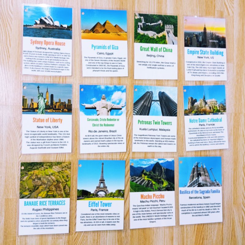 famous landmarks of the world 30 pcs educational laminated flash cards ...