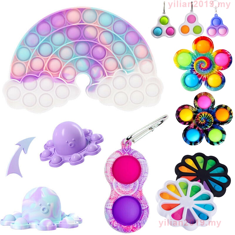 Pop It Fidget Toys Set Stress Relief Bubble Popit Simple Dimple Kid ...