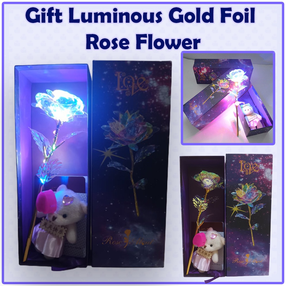 Teacher's Valentine's Day Gift Luminous Gold Foil Rose Flower Luminous ...