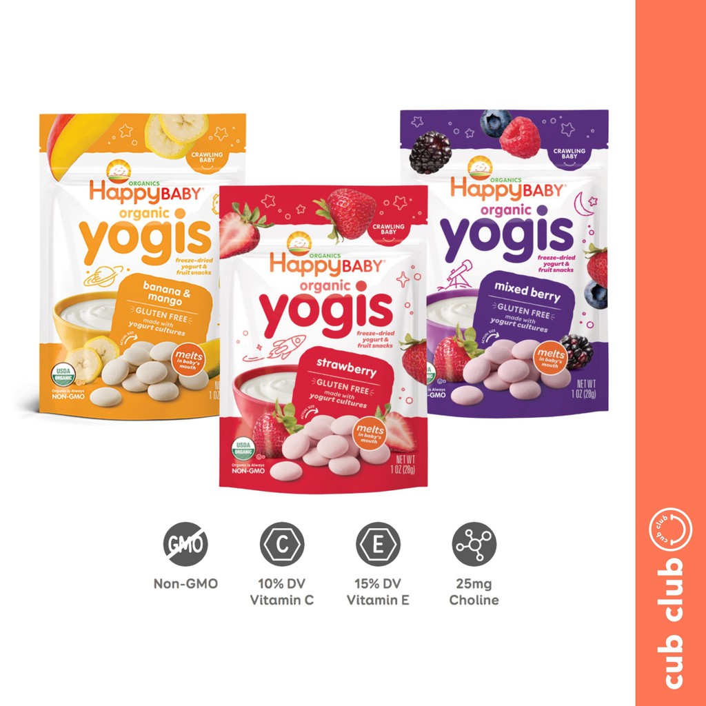 Happy Baby Organics Yogis, Organic Freeze-Dried Yogurt & Fruit Snacks ...