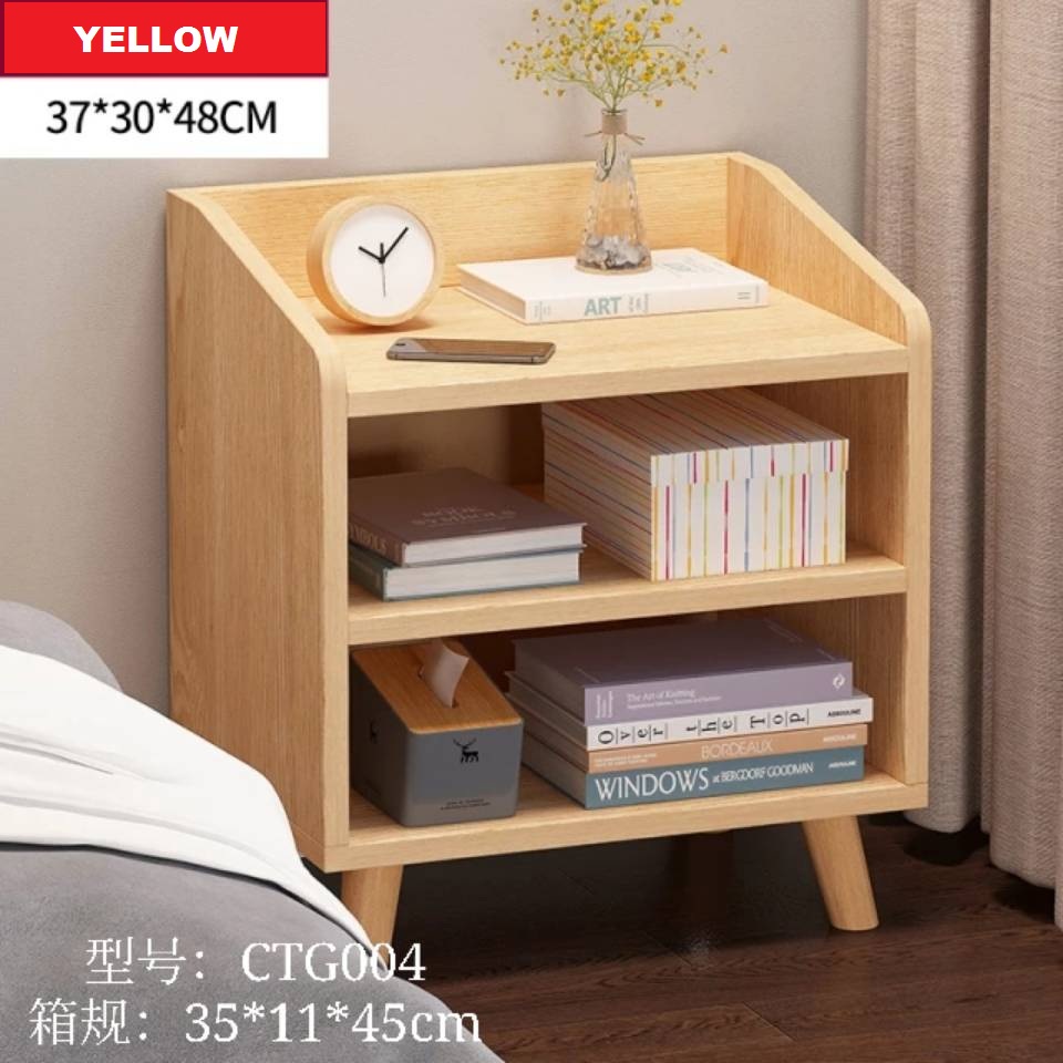 Double Shelves Wooden Bedside Table Desk Side Tables For Room Organizer ...