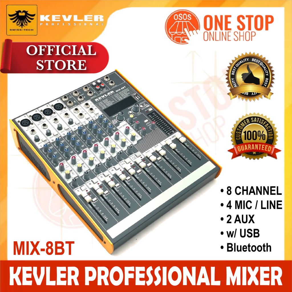 Kevler Professional Mixer MIX-8BT 8 CHANNEL 4 MIC / LINE 2 AUX 24 BIT ...