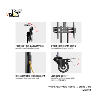 True Vision Height Adjustable Mobile TV Stand Cart for 37-70" TV1037M ...