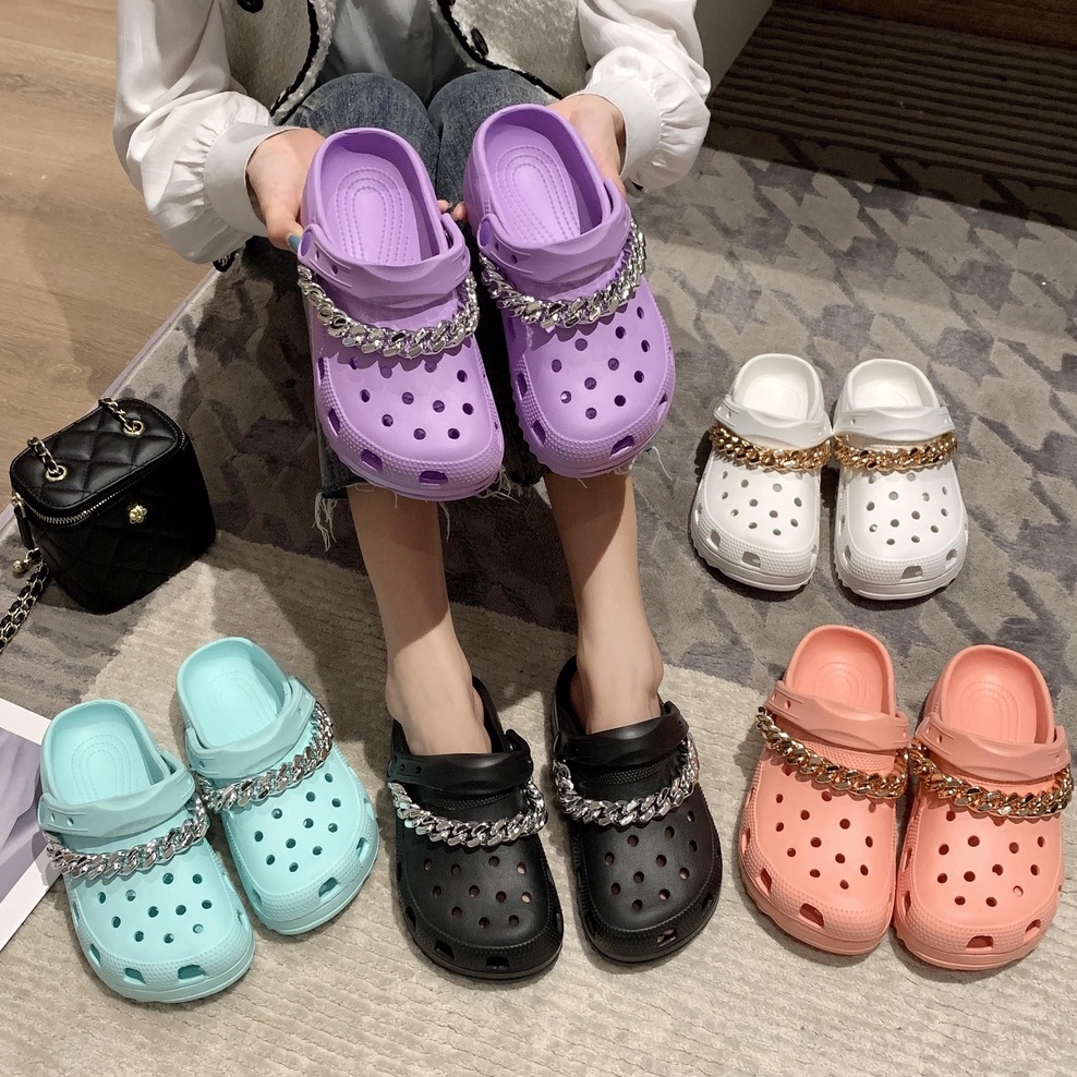 Classic sandals crocs for women with chain X806 (Chain) | Shopee ...