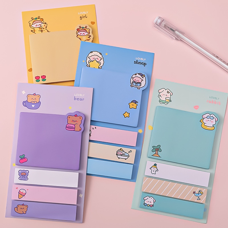 Cartoon Animal Index Sticky Notes Kawaii Stationery Memo Pads 80 Sheets ...