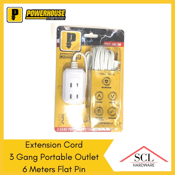 POWERHOUSE Electric 6 Meters 3 Gang Extension Cord Portable Socket ...
