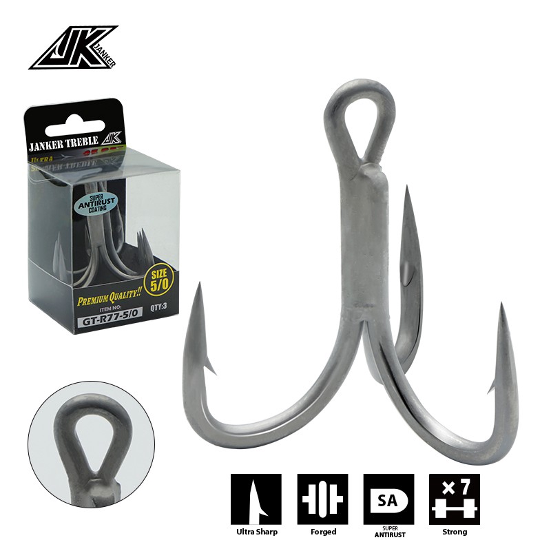 JK GT-R77 Treble Hooks Fishing Assist Hooks 7X Strong Triple Fish Hooks ...