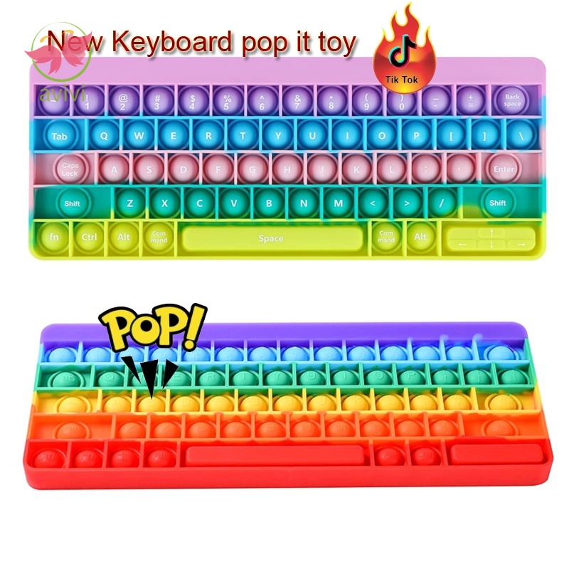 Pop Fidget Toy Silicone Rainbow Keyboard with Letters and Numbers Big ...