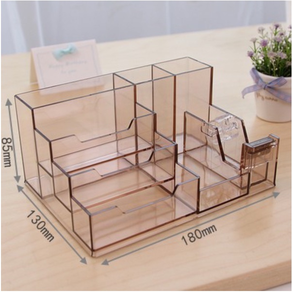 Acrylic Box Pen Holder Desk Office Stationery Pen Holder Organizer ...
