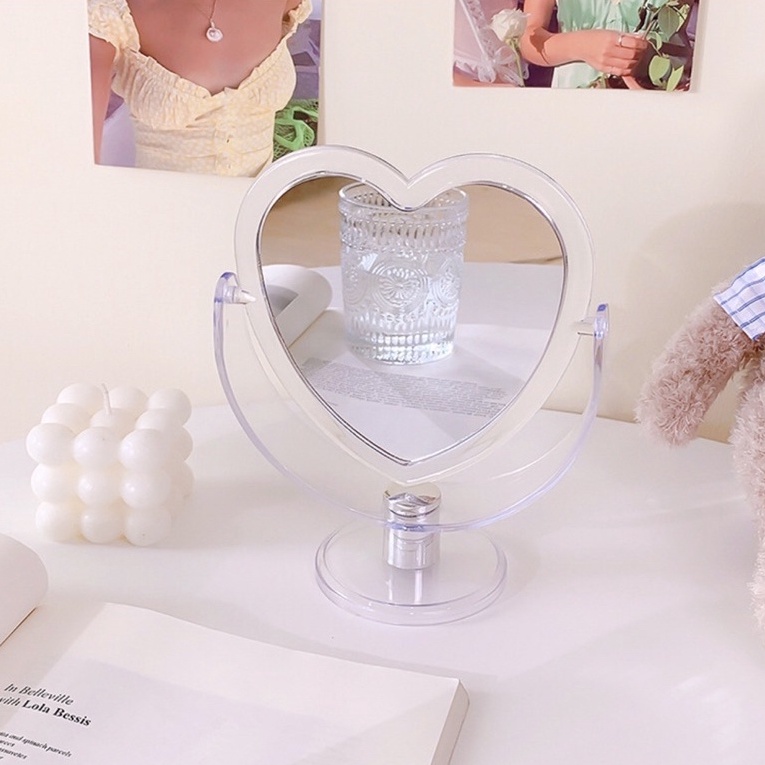Vintage Transparent Desk Round Mirror Vanity Heart 2-sided Mirror ...