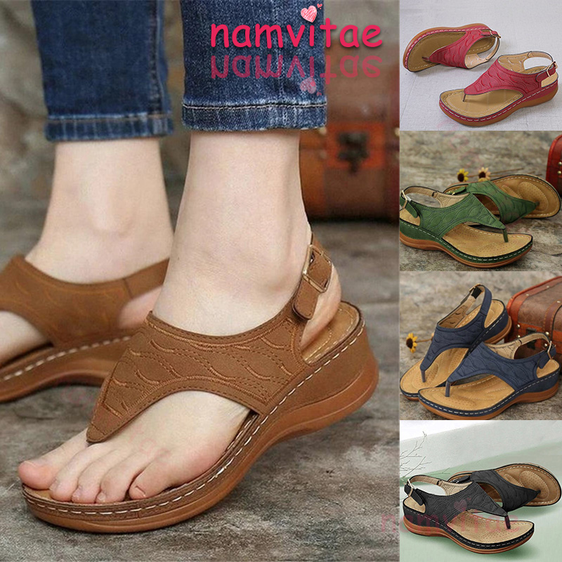 Namvitae Women Korean Wedge Sandal Peep Toe Casual Ankle Strap Large ...
