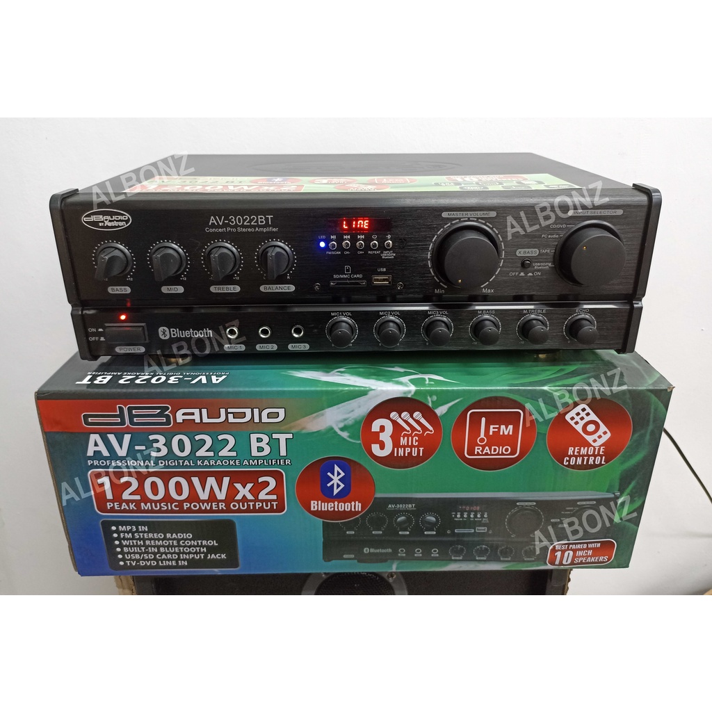 DB Audio Amplifier AV-3022 BT 1200Wx2 BT/USB/SD/FM Professional Digital ...