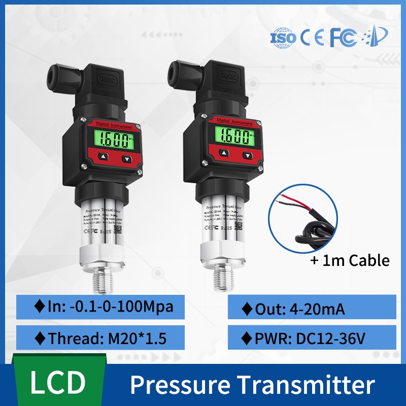 LCD Dispaly Pressure Transmitter Range -0.1-100Mpa 4-20ma Output Water Tank Oil Gas M20*1.5 ...