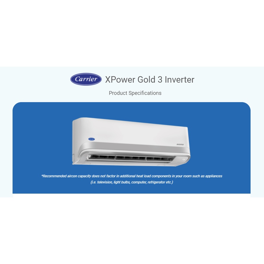CARRIER XPOWER GOLD 3 - 2.0HP SPLIT TYPE INVERTER presyo ₱63,700
