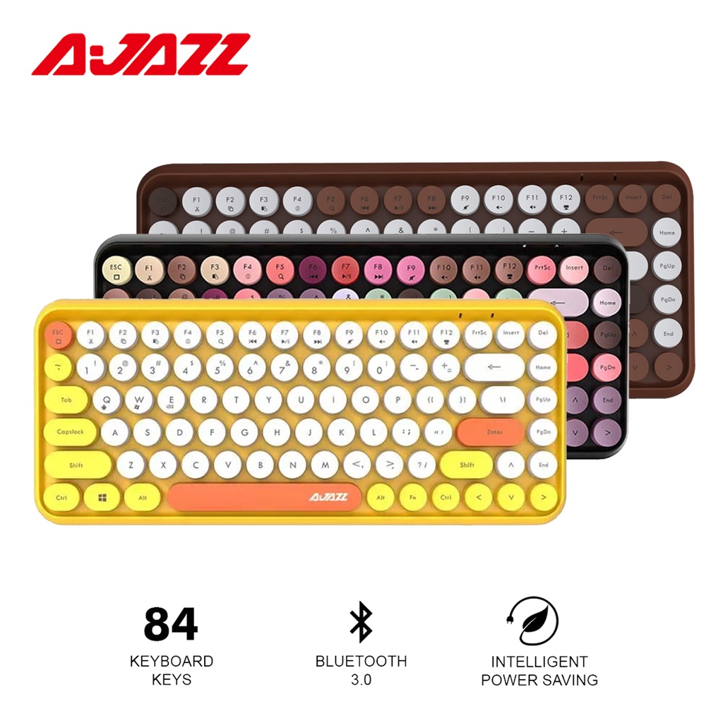 Ajazz 308i Bluetooth Wireless Keyboard 84 Keys Classic Round Keycap ...