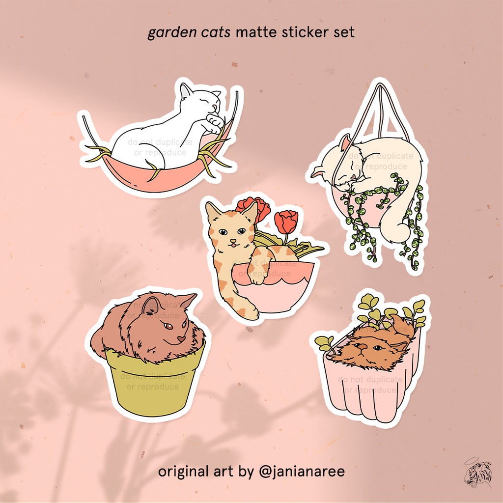 Garden Cats Matte Sticker Set (Tags: aesthetic deco sticker bujo diecut ...
