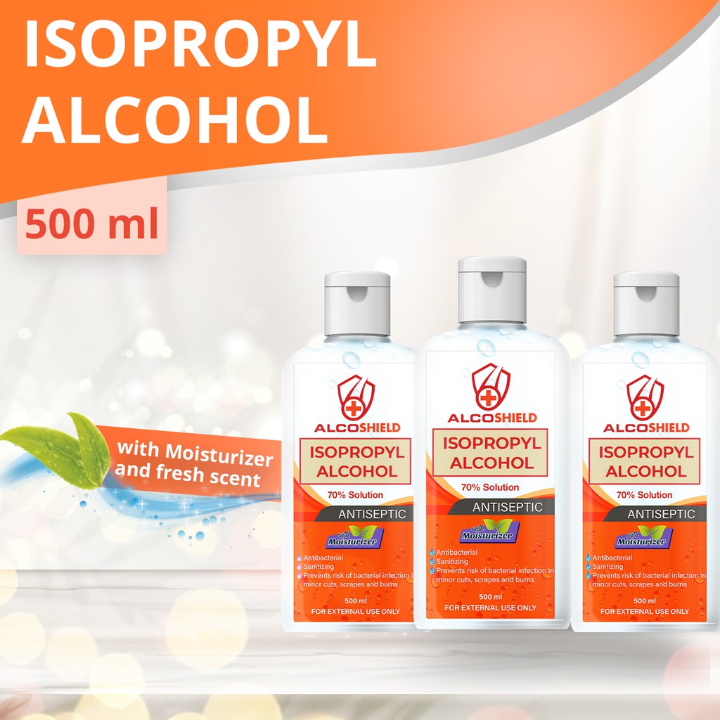 Alcoshield 70% Isopropyl Alcohol 500ml Fliptop (set of 3) | Shopee ...