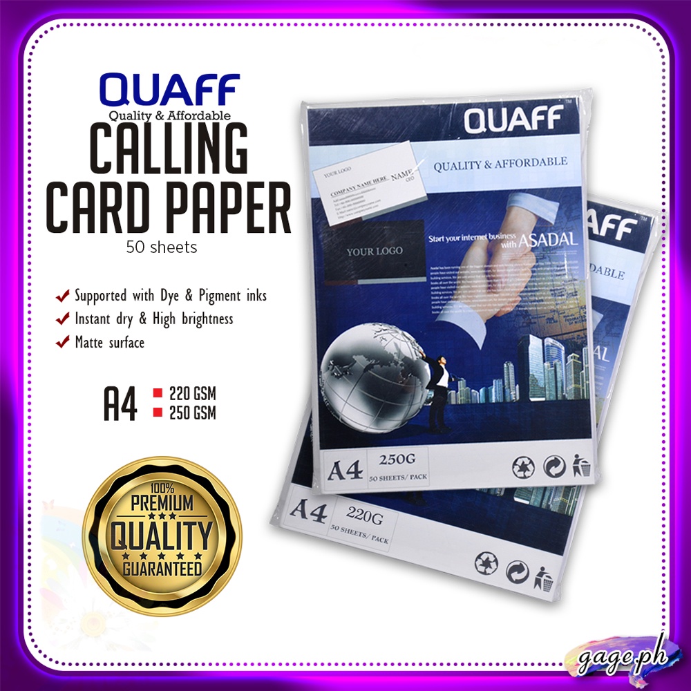 QUAFF Calling Card Paper Matte 220GSM / 250GSM A4 size (50sheets per ...