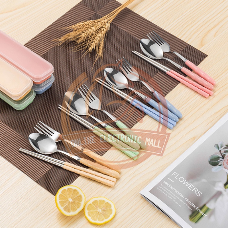 BZ Portable Stainless Steel Cutlery Set Spoon Fork Chopsticks 3pcs ...