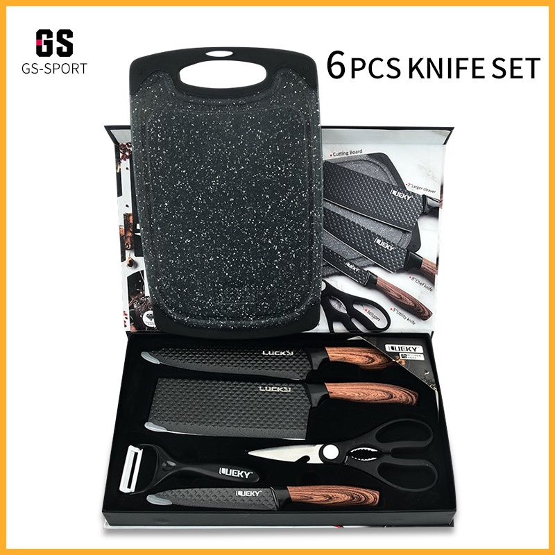 Knife Set 6PCS Stainless Steel Chef Knife Chopping Boards Bread Knife ...