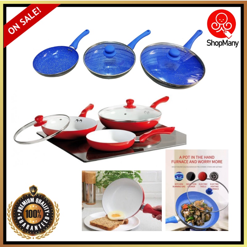 Shopmanyph Ceramic Eco Stone Pan Set Non-Stick Coated Cookware Frying ...