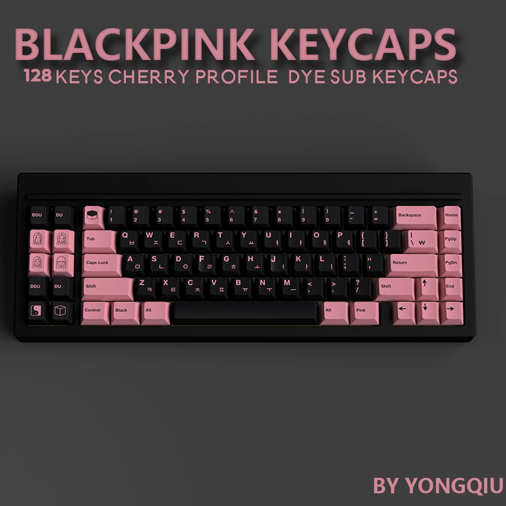 128 Keys PBT BALCKPINK Keycap Cherry Profile DYE-SUB Punk Personalized ...