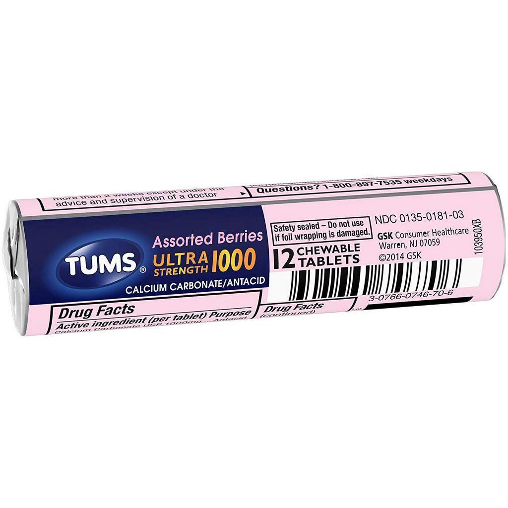 TUMS Ultra Strength Assorted Berries Antacid Chewable Tablets for ...