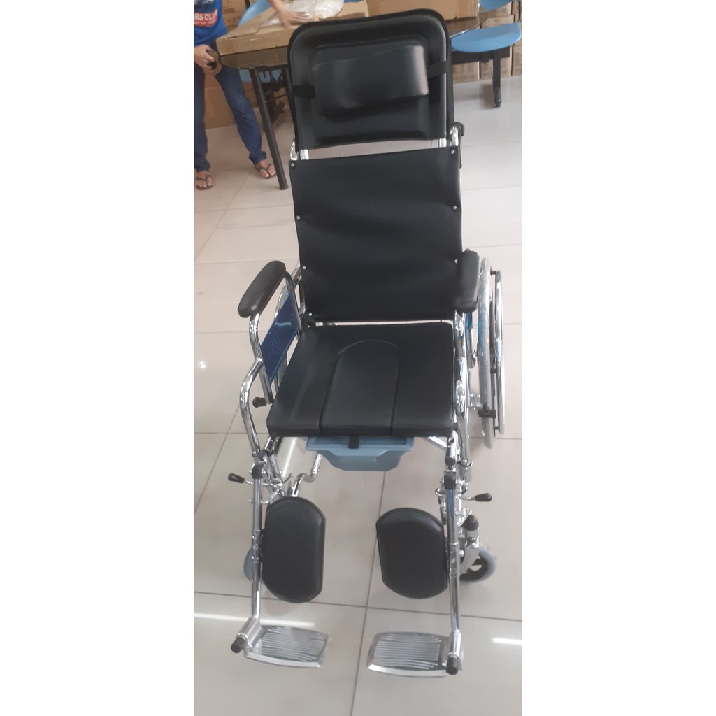BRANDED Heavy Duty Chrome Reclining Wheelchair with Commode Toilet ...