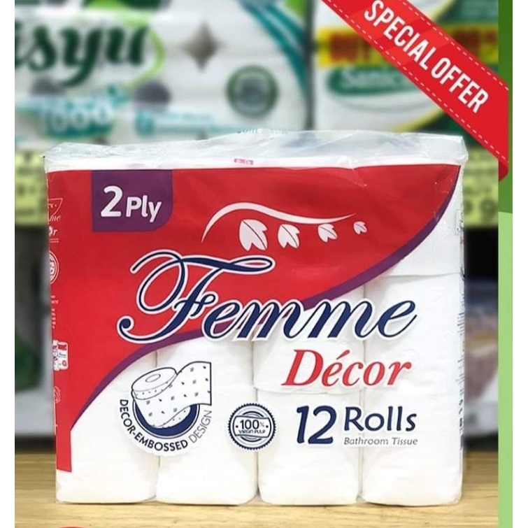 12rolls FEMME DECOR BATHROOM TISSUE 2ply, negosyo pack | Shopee Philippines