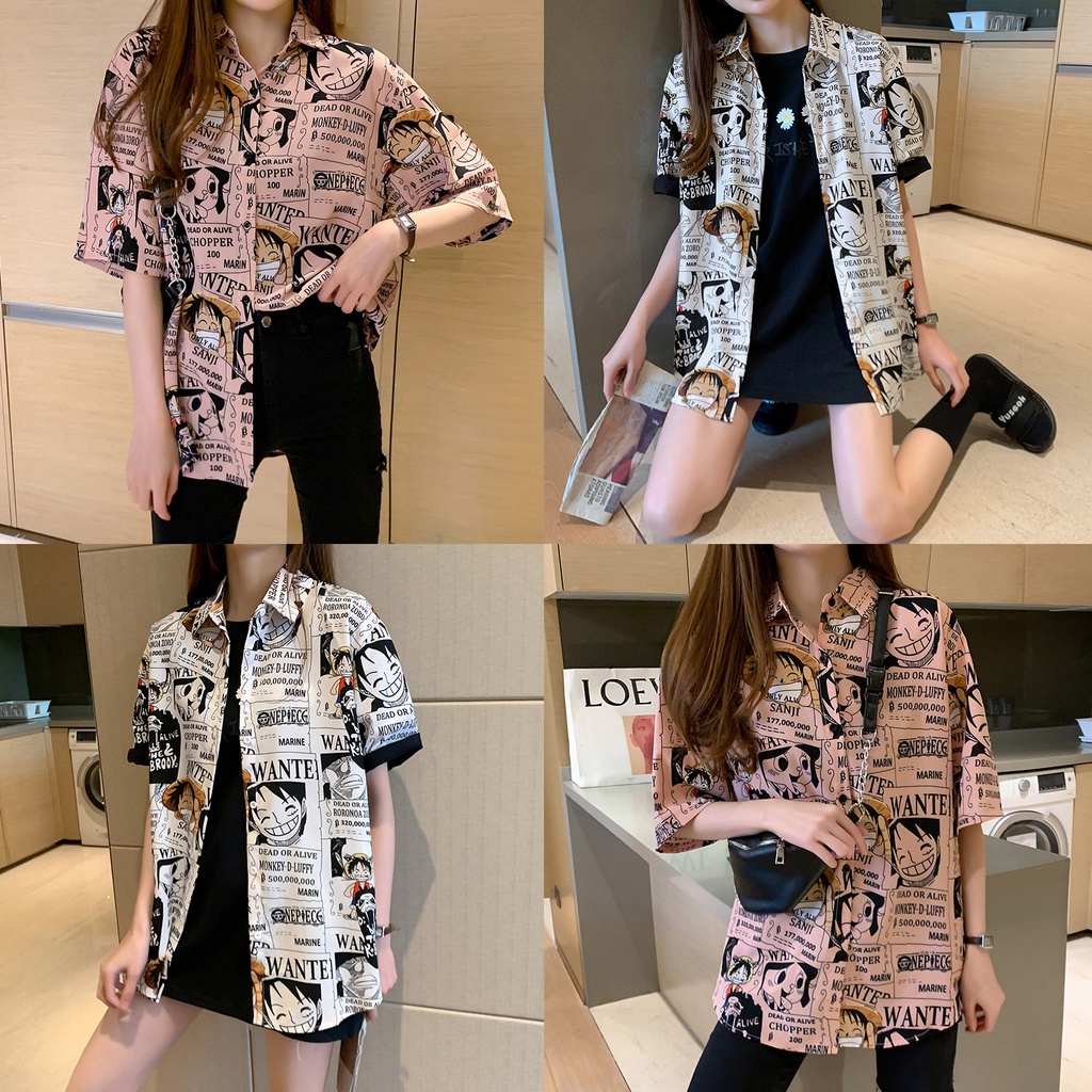 2022 New One-piece 2 Colors Fashionable Street Style Pink Printed Shirt ...