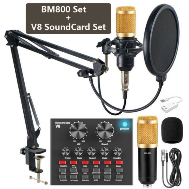 TTC#100% Original BM-800 Condenser Microphone Kit With V8 Multifunctional Live Sound Card ...