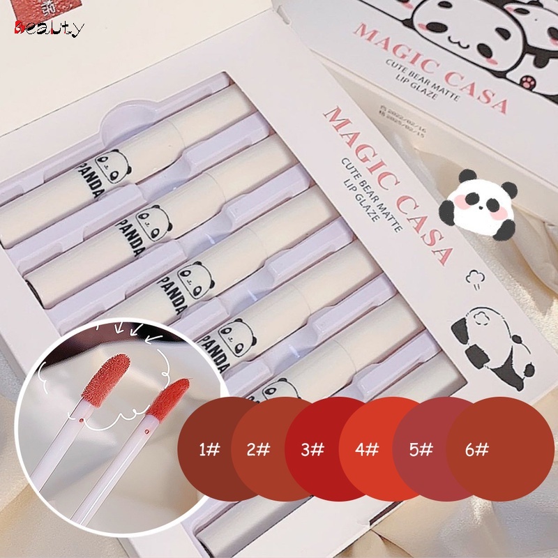 MAGIC CASA 6pcs/set Bear Velvet Matte Lip Glazes Silky Natural Long Lasting Waterproof ...