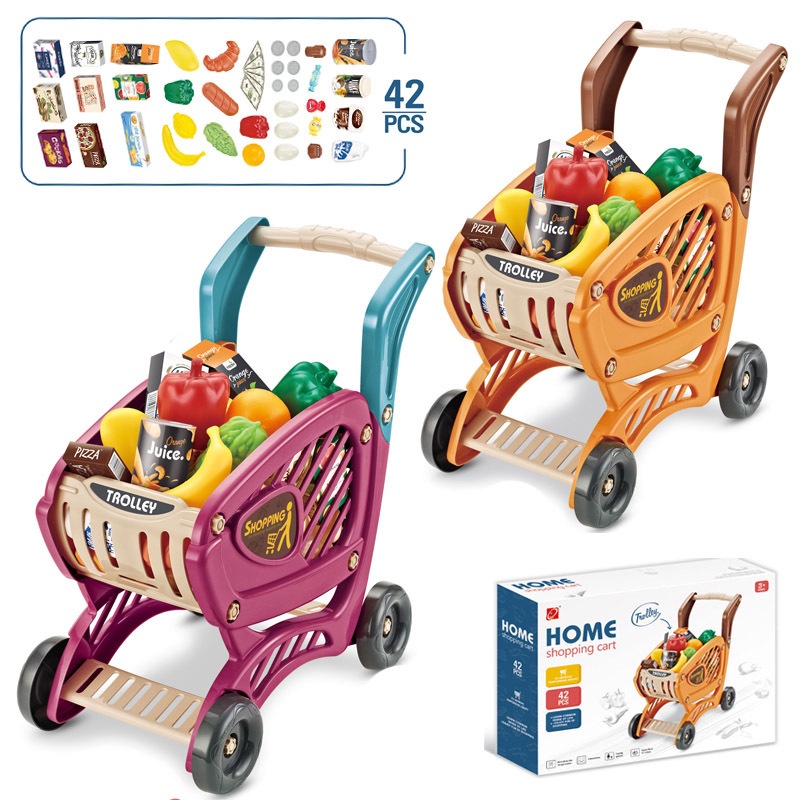 Shopping Cart for Toddlers Kids Shopping Cart Include 42 Pieces Fruits ...