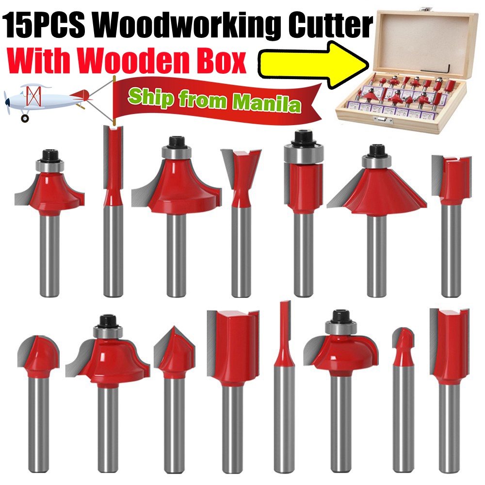 15PC 1/4 inch Shank Tungsten Carbide Tipped Router Bits Set Woodworking ...