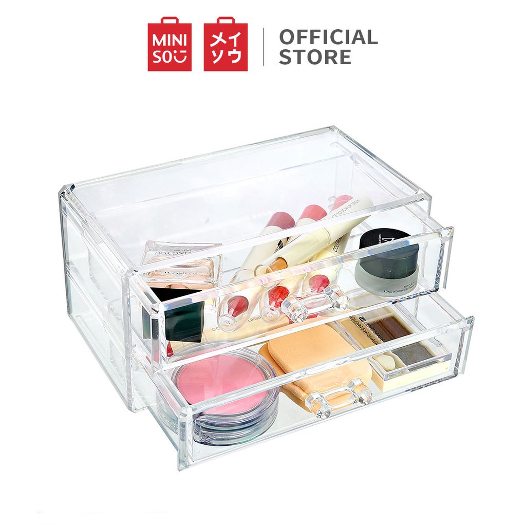 Miniso Transparent Plastic Storage Organizer Box 2 Drawer Jewelry Box ...