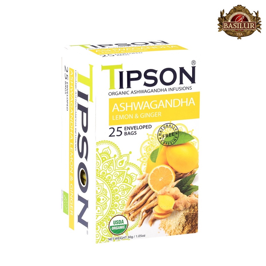 TIPSON Organic Ashwagandha Infusions "Lemon and Ginger" 1.2g x 25 ...