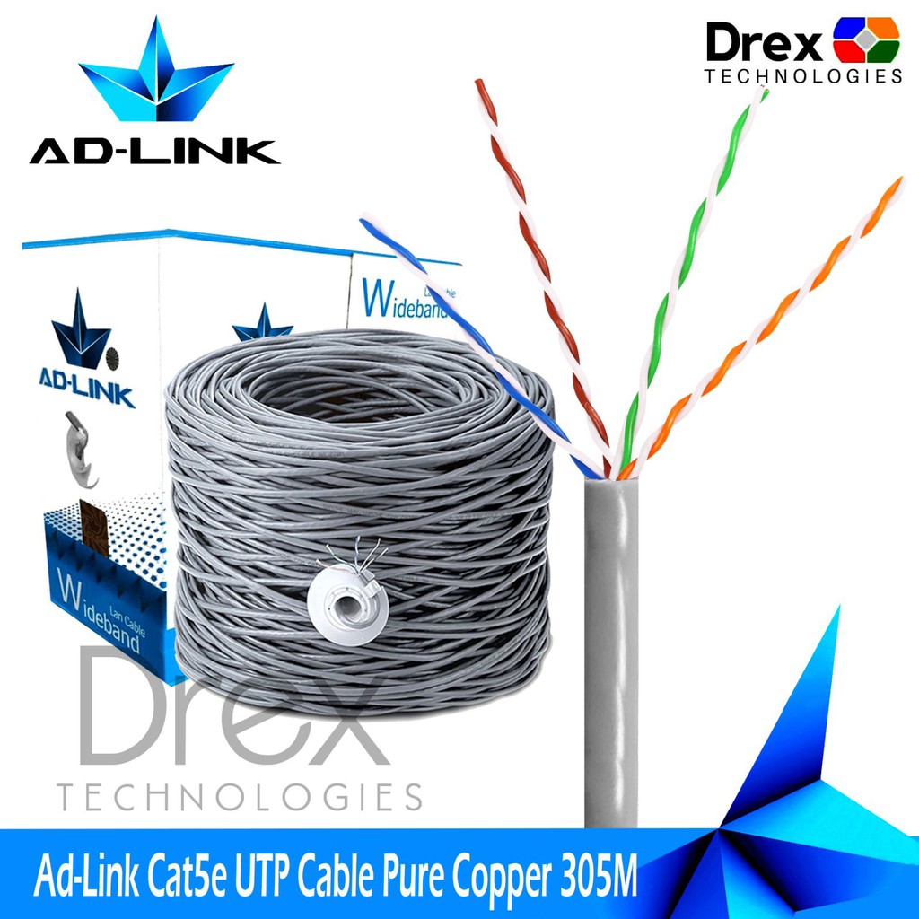 305M Ad-Link UTP Ethernet Cable Cat5E Pure Copper 1000Ft Grey UTP Lan ...