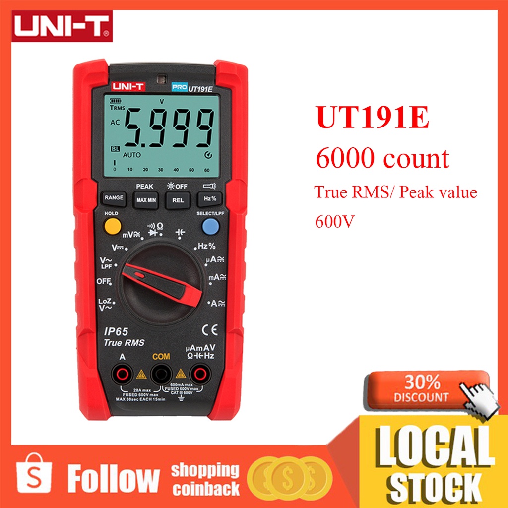 UNI-T UT191E Professional Digital Multimeter 600V True RMS ACV AC DC ...